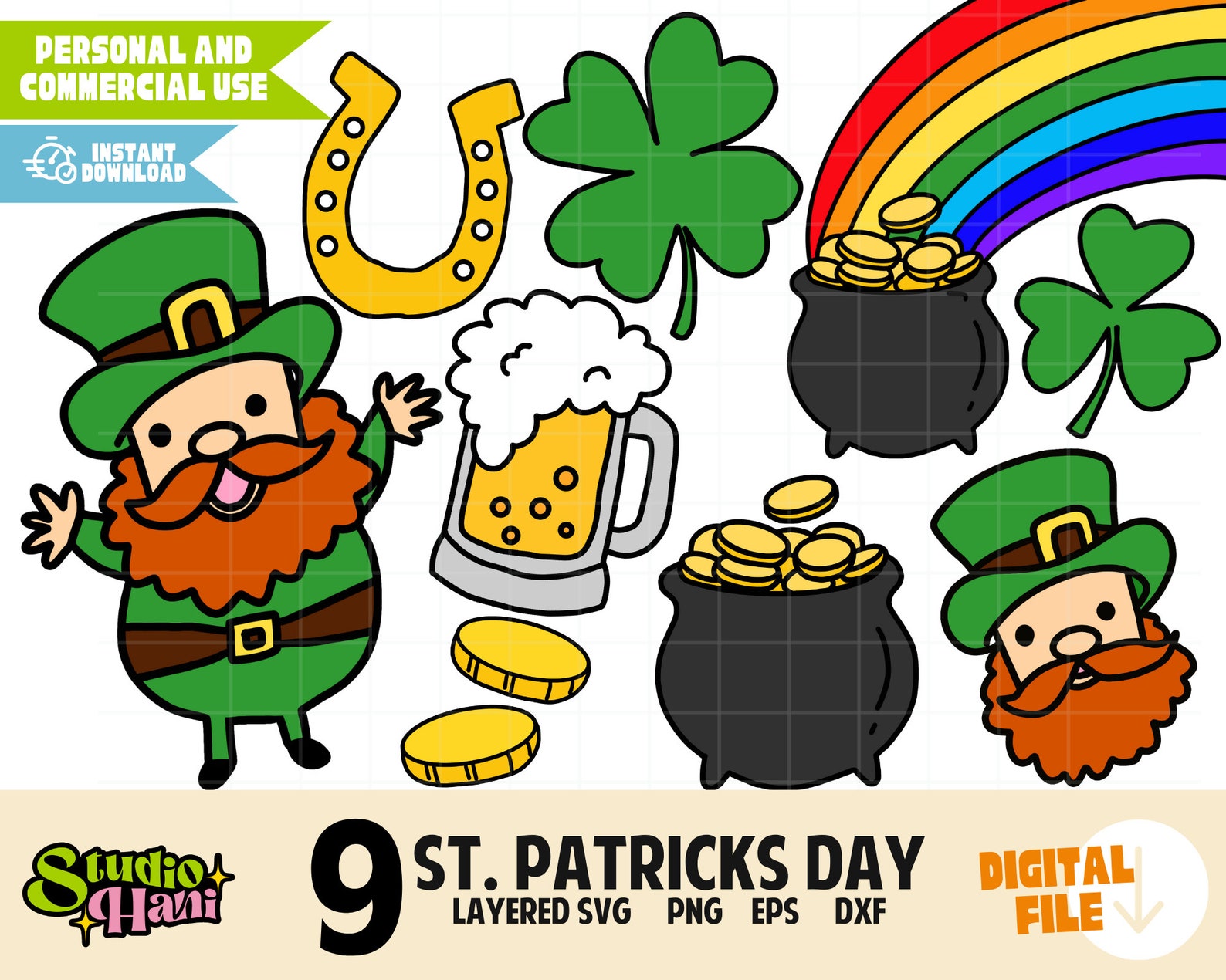 St. Patricks SVG PNG Eps Dxf Bundle Doodle Clipart Illustration Cut ...