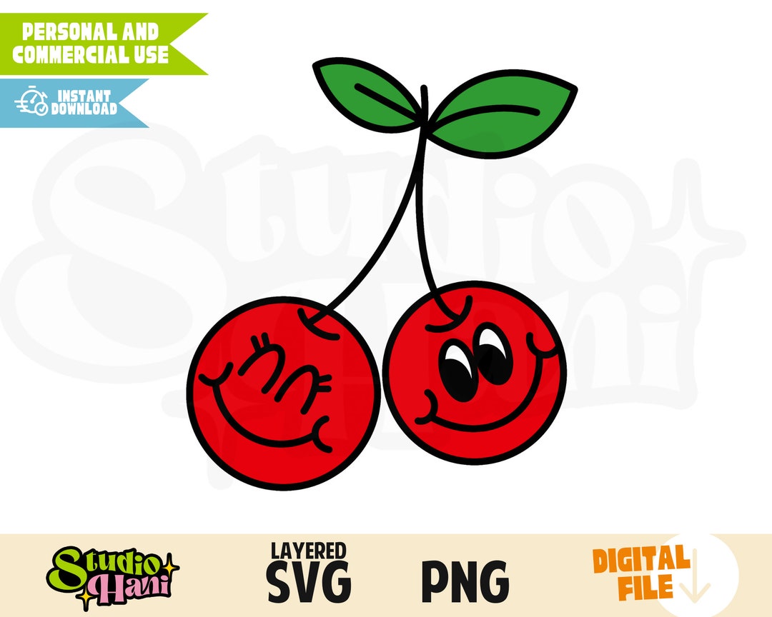 Retro Cherry SVG PNG Couple Sweet Cherries Pair 90s Vintage Cute Fun ...