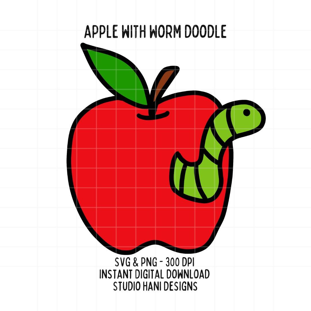 Apple With Worm Doodle SVG PNG Green Wormy Fruit Food Clipart Trendy ...
