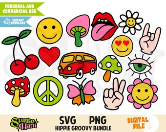 Groovy SVG Bundle, Digital Download Hippie Svg Clipart & Cut Files for ...