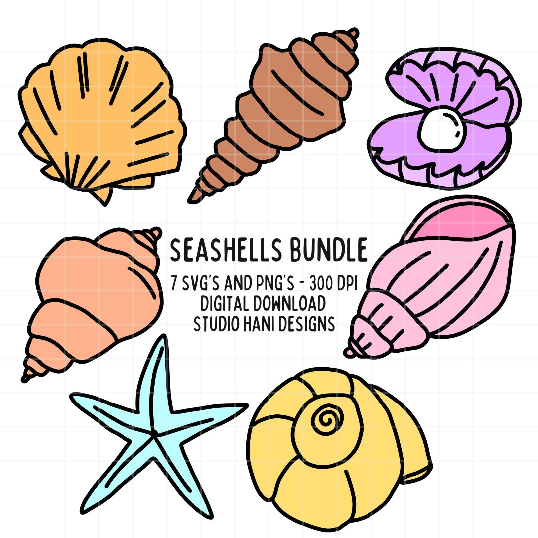 Seashells PNG Bundle Doodle Pearl Starfish Clam Summer Sea Ocean ...