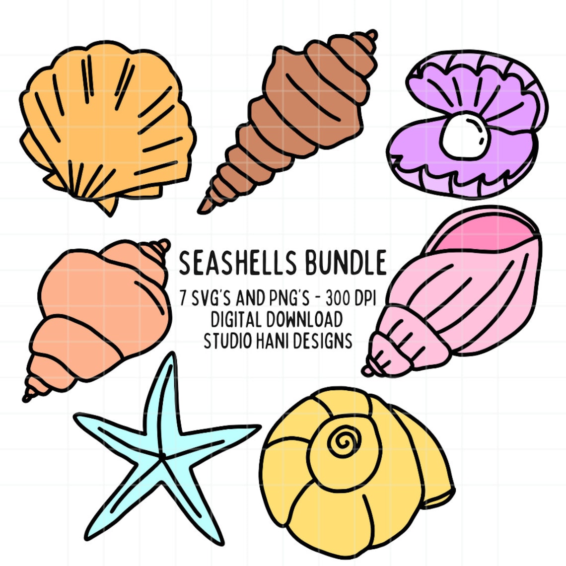 Seashells PNG Bundle Doodle Pearl Starfish Clam Summer Sea Ocean ...