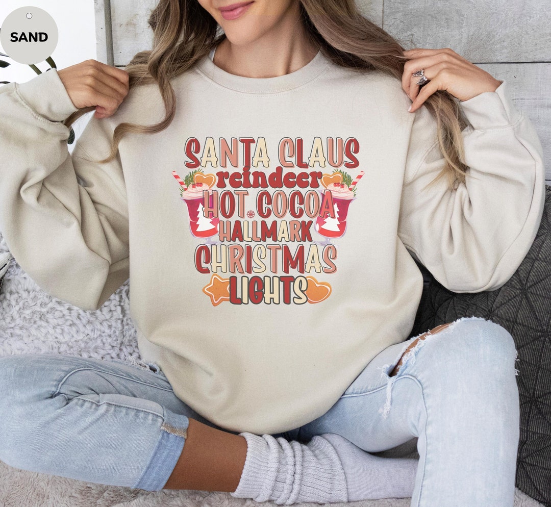 Santa Claus Reindeer Hot Cocoa Hallmark Christmas Lights Sweatshirt ...