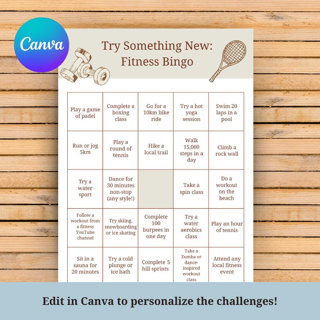 Exercise Bingo Printable Journal Fitness Page Workout Tracker Fitness ...