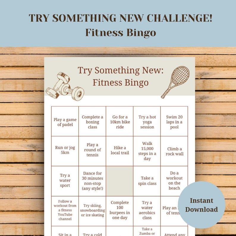 Exercise Bingo Printable Journal Fitness Page Workout Tracker Fitness ...