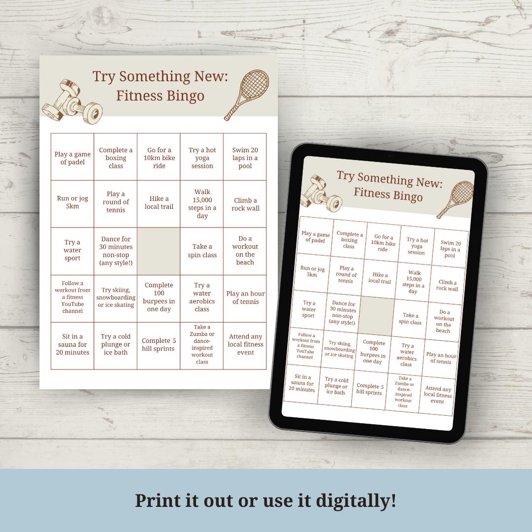 Exercise Bingo Printable Journal Fitness Page Workout Tracker Fitness ...