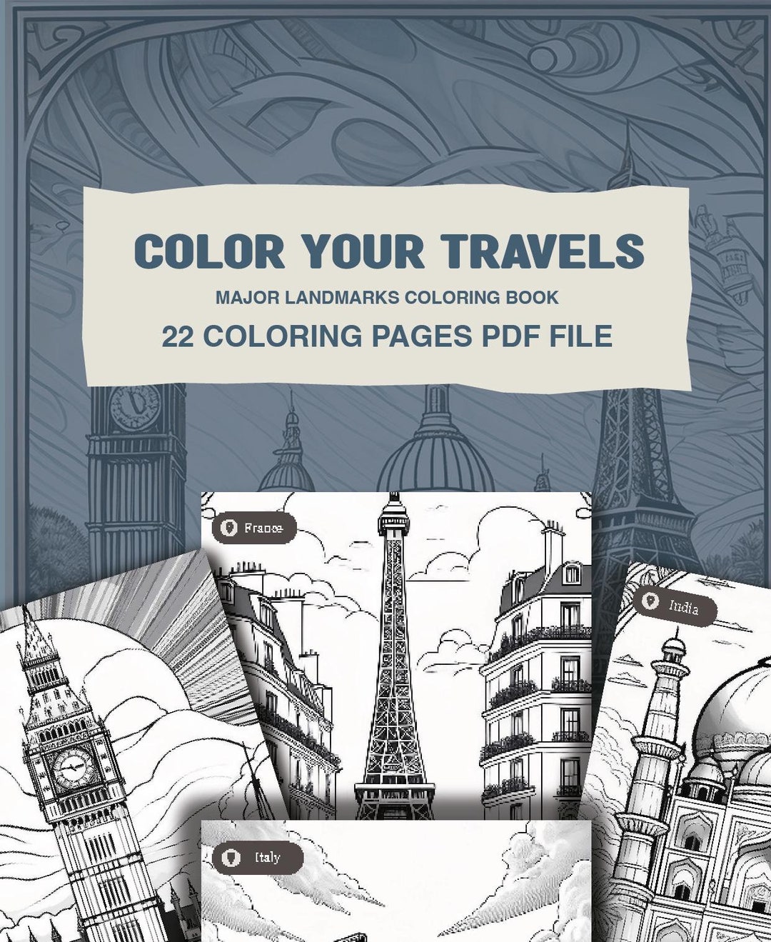 Color Your Travels Coloring Book – 22 Iconic World Landmarks, Travel ...