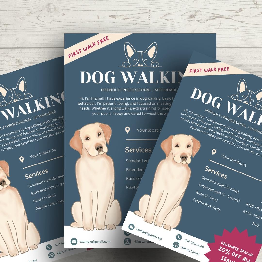 Dog Walker Canva Template Bundle – Editable Flyers, Instagram Posts ...