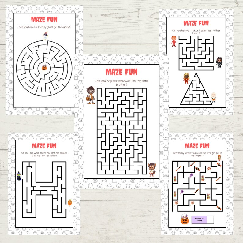 Halloween Maze Puzzles Trick or Treat Games Halloween Party Games ...