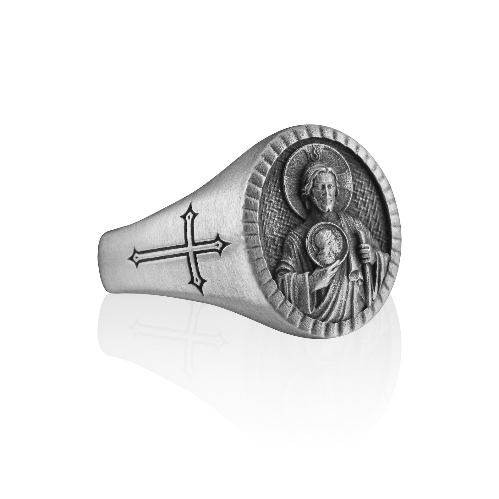 925k Silver Saint Jude Signet Ring, Unisex Jewelry, Sterling Silver ...