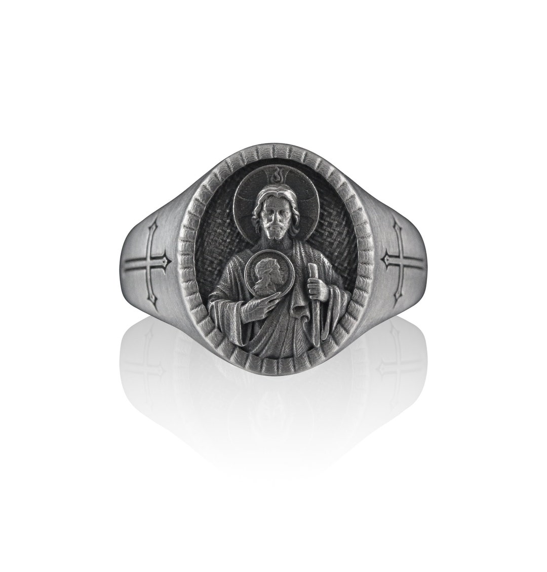 925k Silver Saint Jude Signet Ring, Unisex Jewelry, Sterling Silver ...