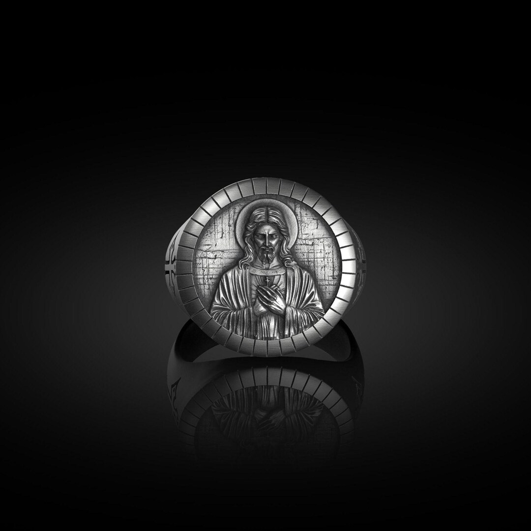 925k Silver Signet Jesus Christ Ring for Mens, Silver Savior Jesus Gift ...