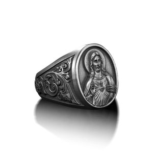 925k Sterling Silver 3D Jesus Ring, Engraved Jesus Christ Ring ...