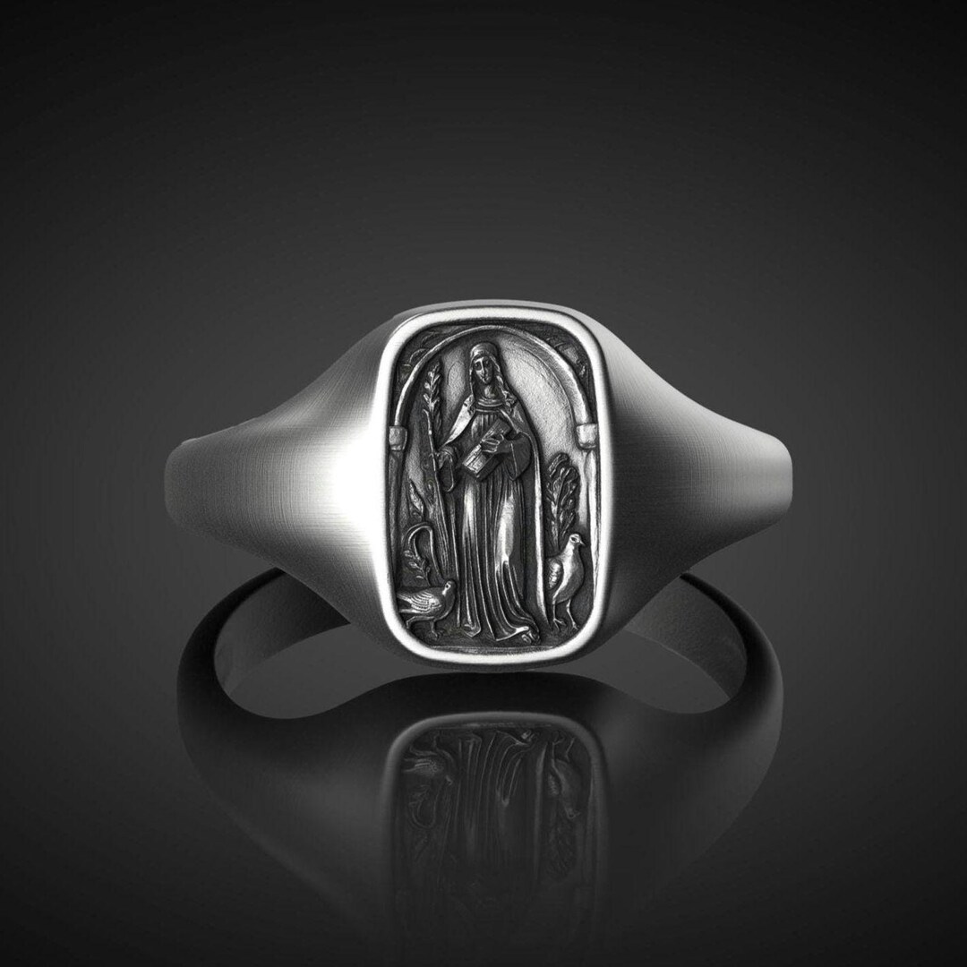 Saint Scholastica Signet Ring in Sterling Silver, Religious Ring ...