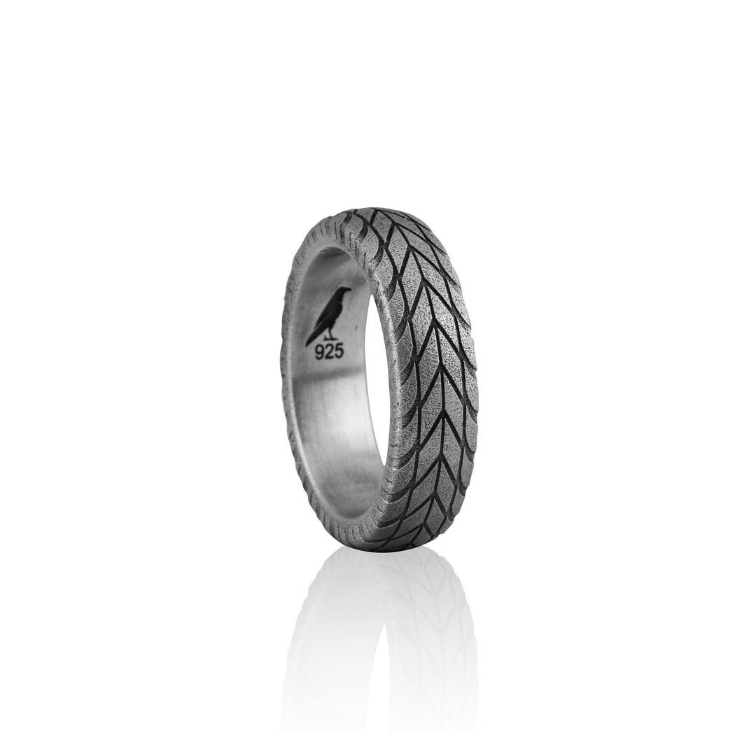 Motorcycle Tire Motifs Wedding Ring, 925 Sterling Silver Men Wedding ...