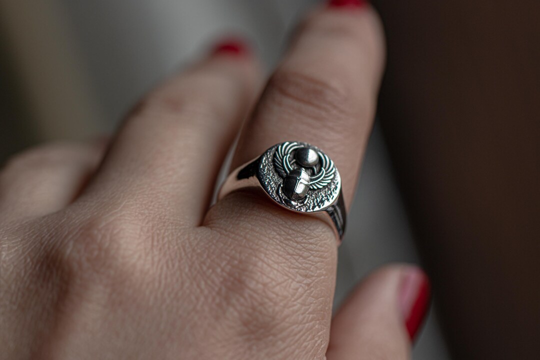 Ancient Egyptian Scarab Handmade Signet Ring, Sterling Silver Scarab ...