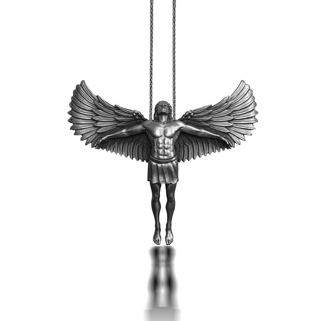 Male Angel Necklace Pendant in Silver, Guardian Archangel Necklace ...