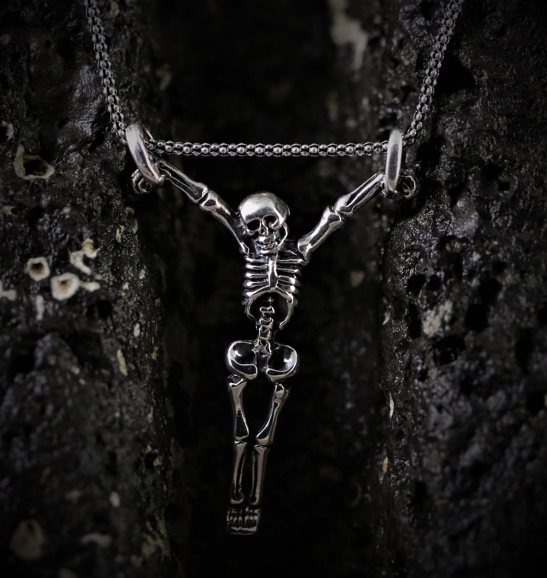 Hanged Skeleton Pendant, 925k Skeleton Necklace, Silver Hang Skeleton ...