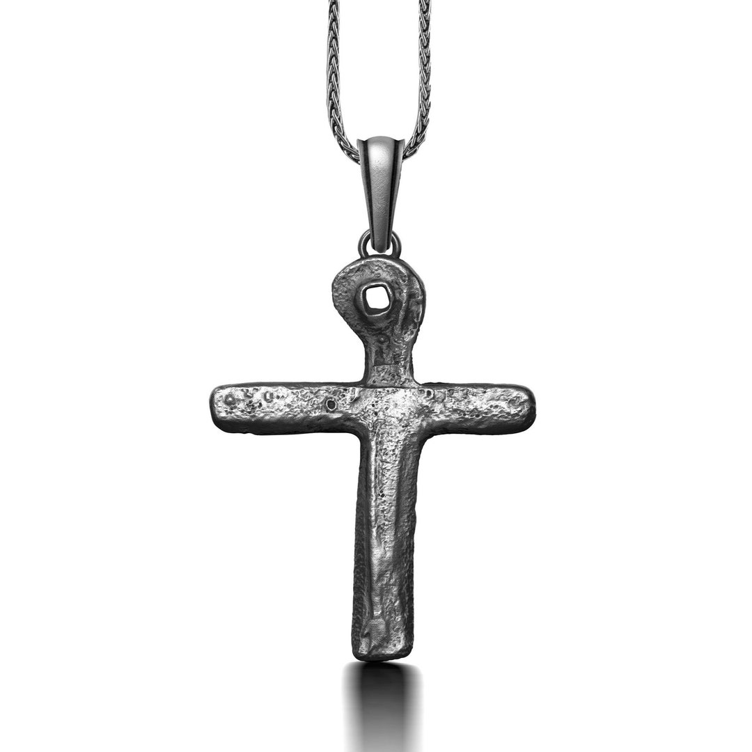 Broken Cross Necklace in Sterling Silver, Rough Cross Pendant for Men ...