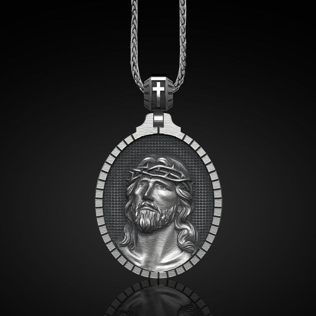 Sterling Silver Jesus Crown of Thorns Necklace: Religious Medallion - Etsy