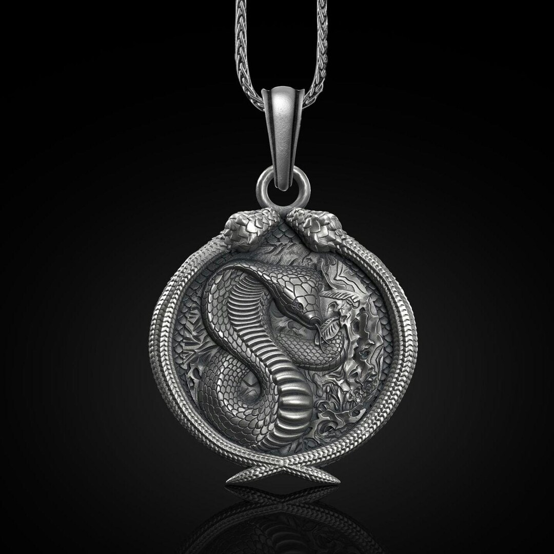 Snake Medal Pendant Necklace in Silver, Animal Necklace for Husband ...