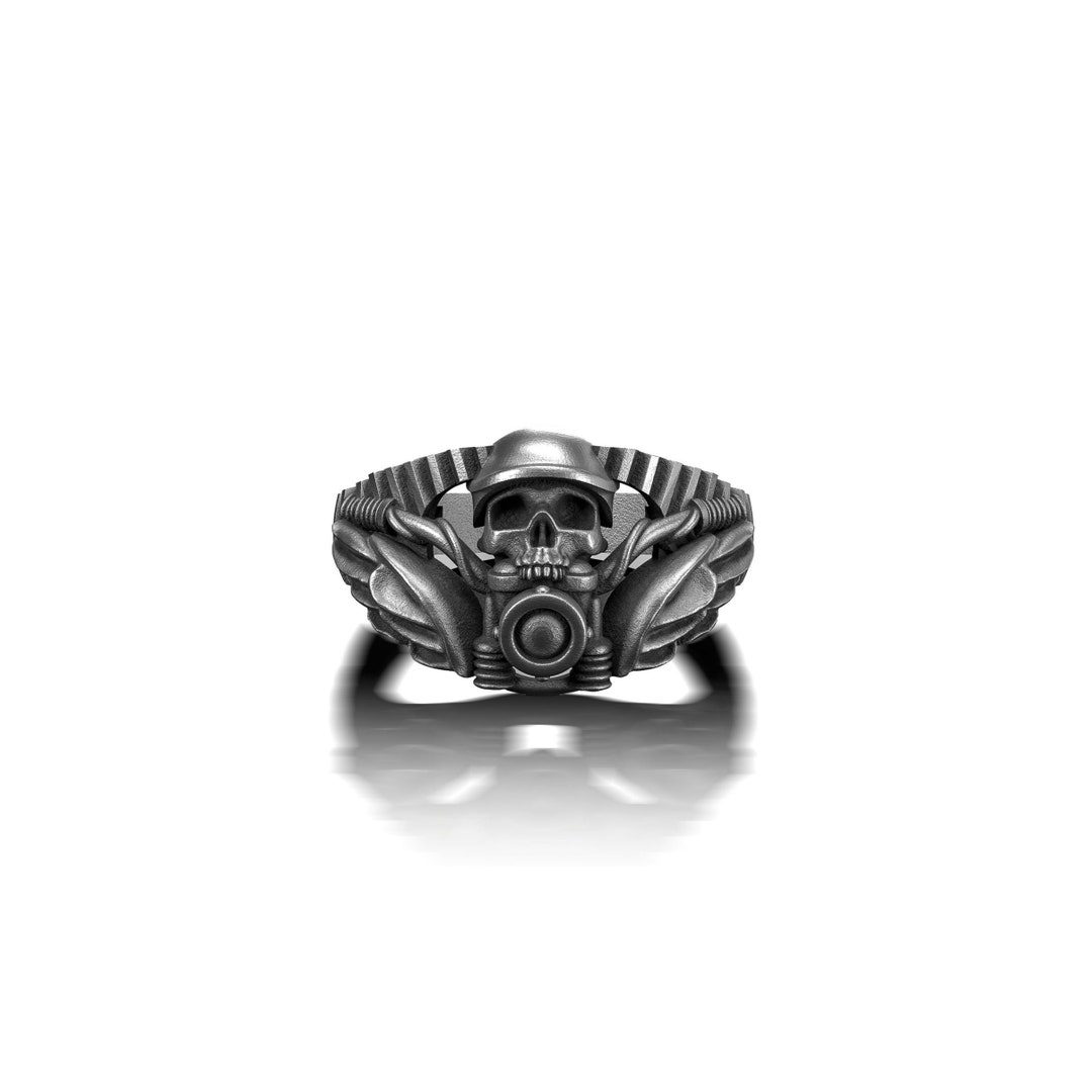 Biker Skull Rings in Silver, Men Skull Ring, Pinky Silver Biker Ring ...