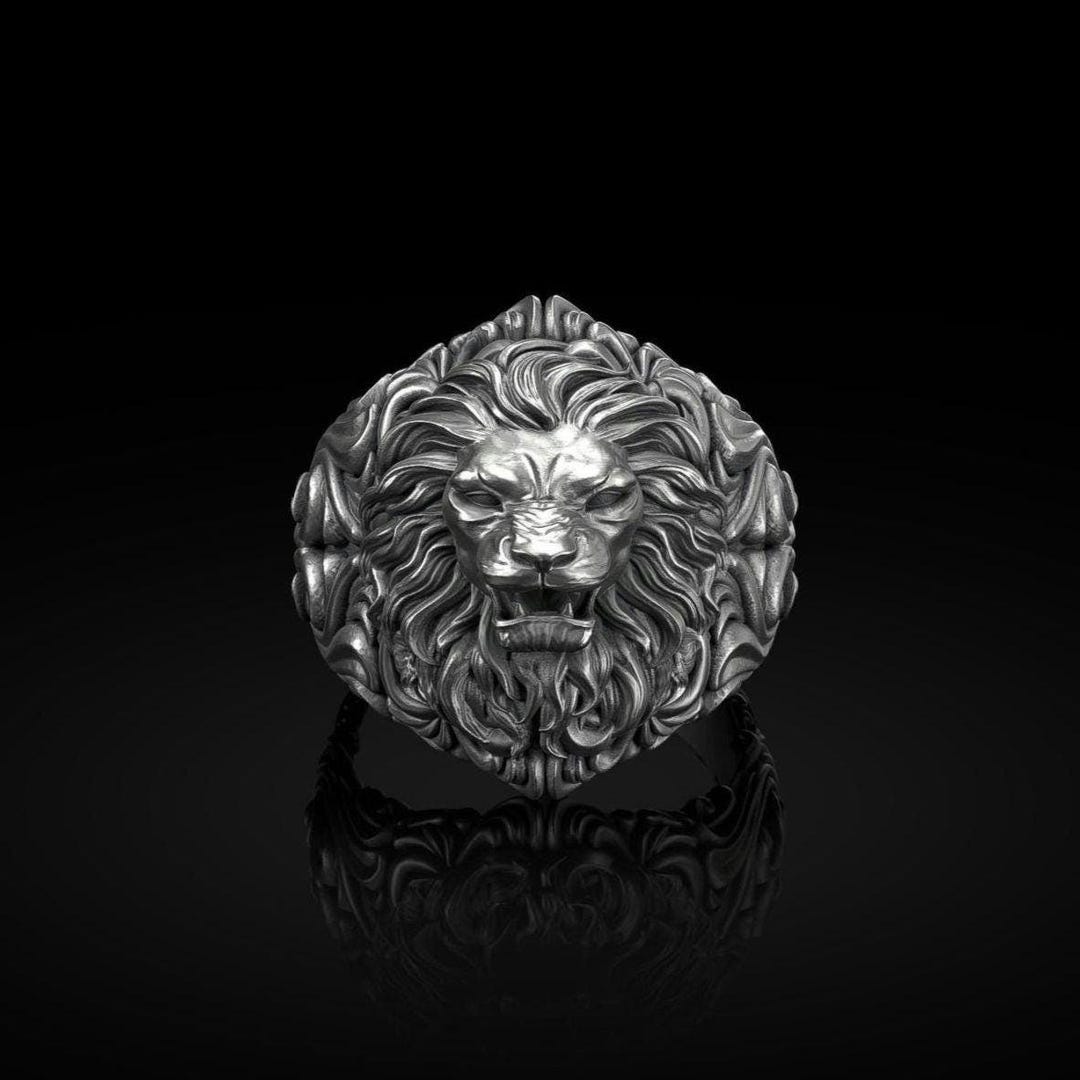 Men Silver Angry Lion Ring, Men Lion Head Ring, Signet Silver Lion Ring ...