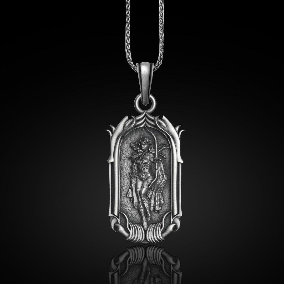 Ancient Female Archer Pendant Necklace in Silver, Ancient Mythology ...