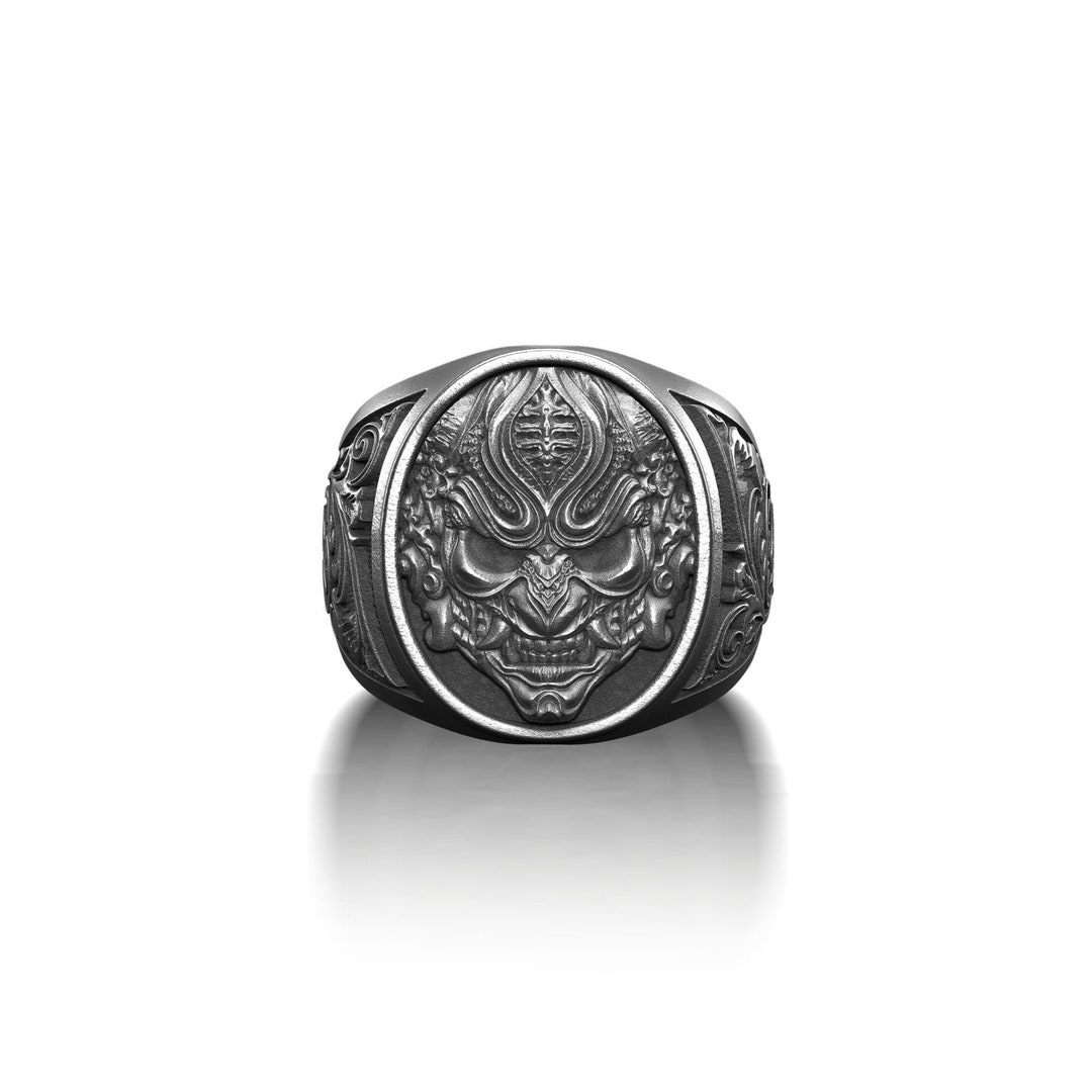 Japanese Oni Mask Hannya Ring, Japanese Mythology Jewelry, Sterling ...