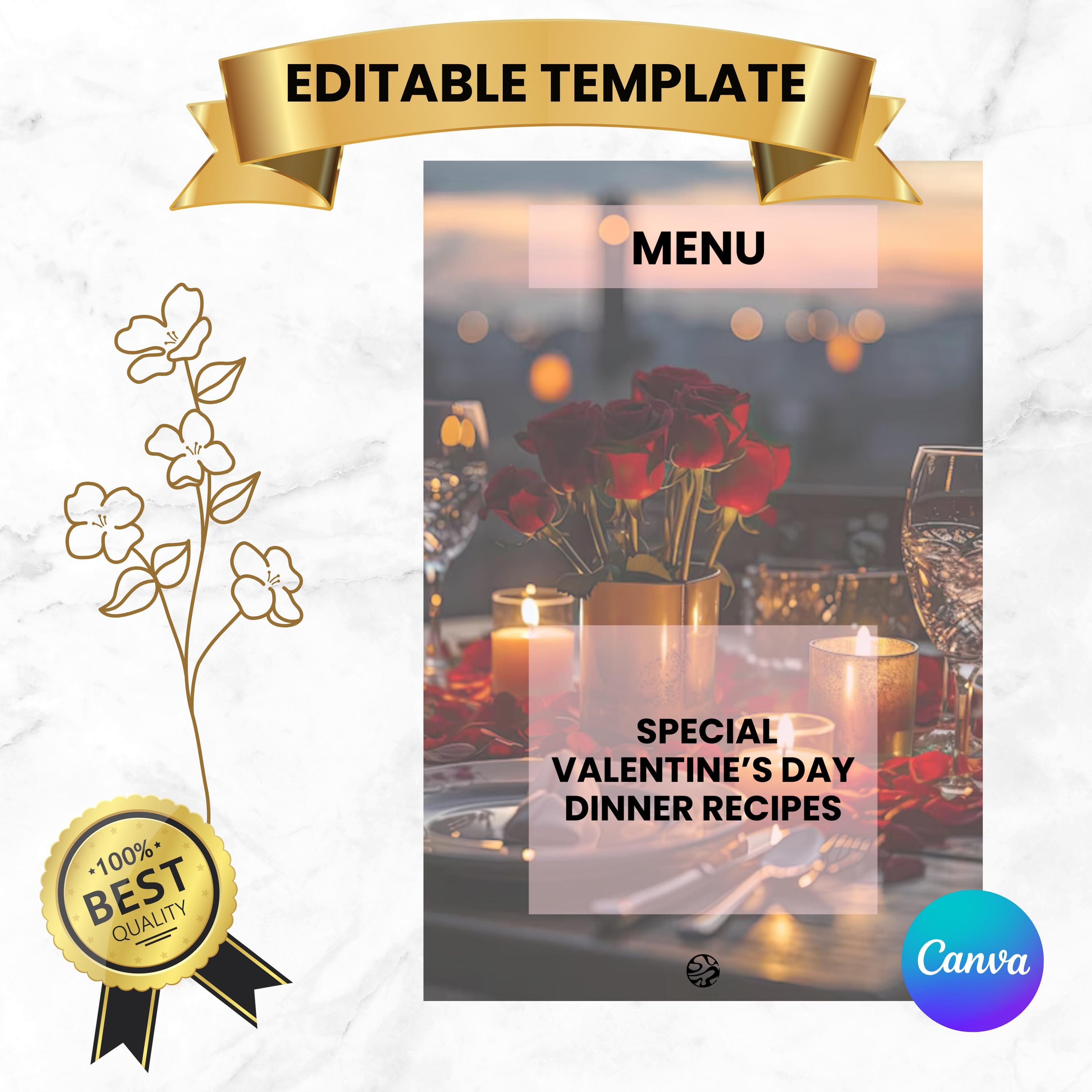 Editable Valentine's Day Dinner Menu| Romantic Dinner Menu Template ...
