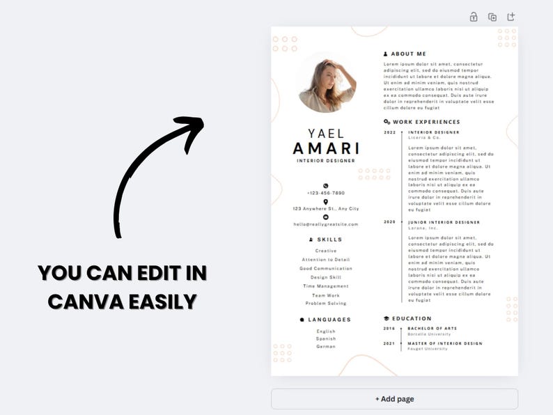 Creative Resume Template, Modern Canva CV Design, Professional and Ats ...