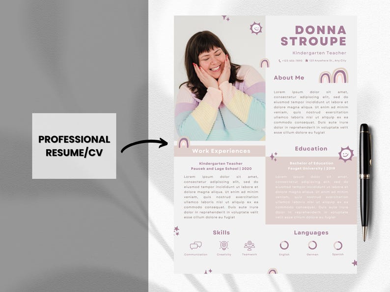Playful Teacher Resume Template, Editable Canva CV Design, Fun and ...