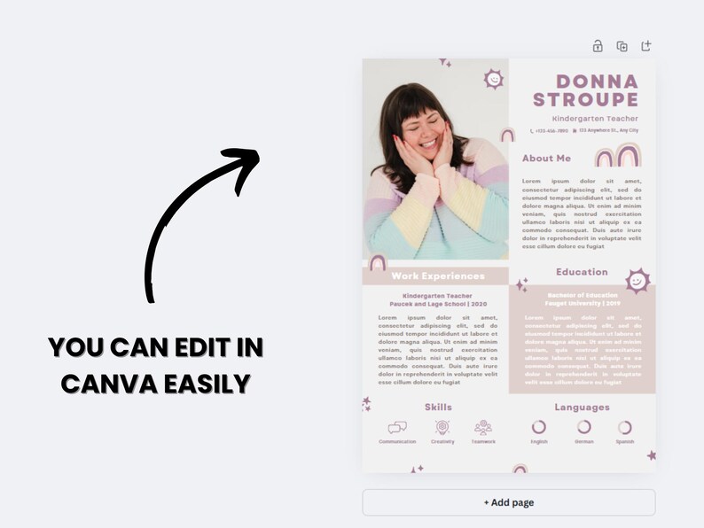 Playful Teacher Resume Template, Editable Canva CV Design, Fun and ...
