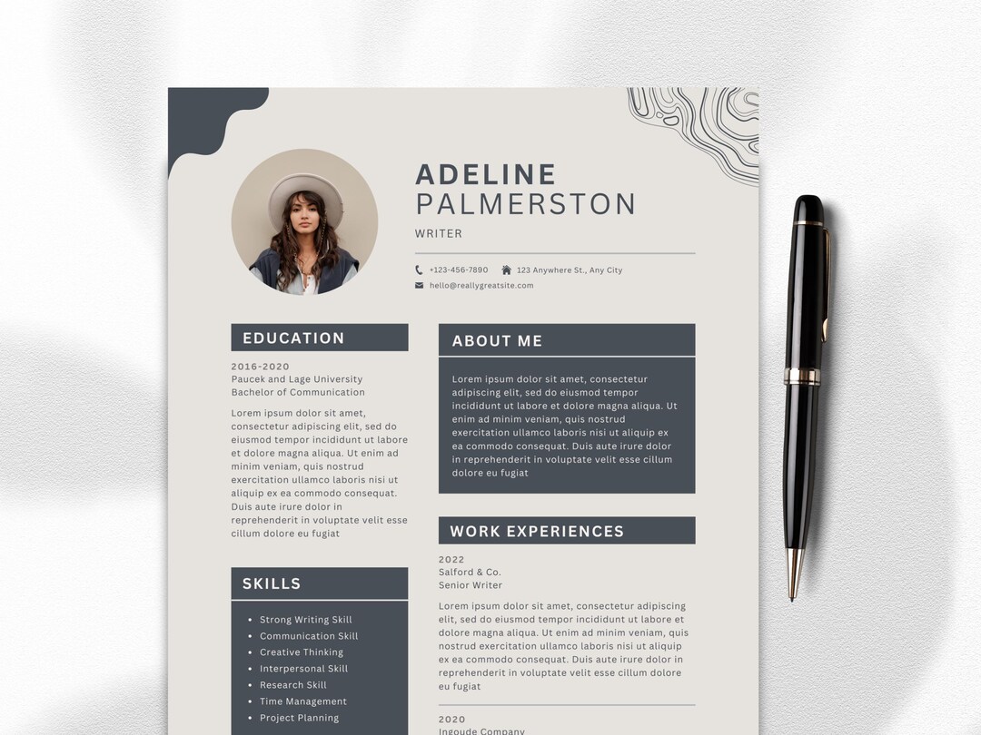 Minimalist Writer Resume Template, Modern and Editable Canva CV Design ...