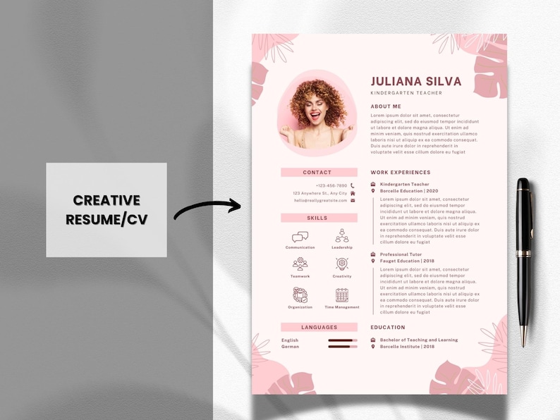 Creative Teacher Resume Template, Editable Canva CV Design for ...