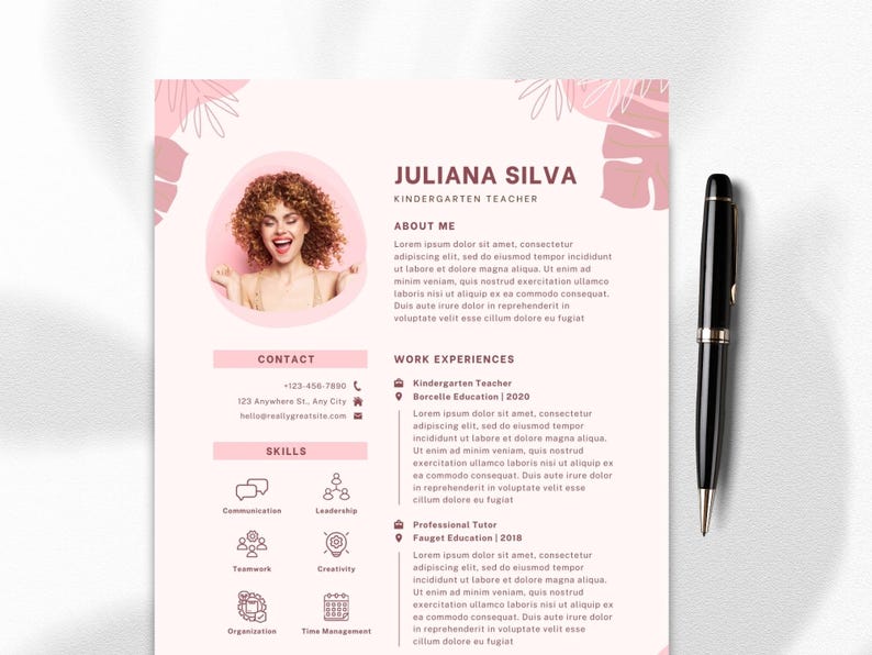 Creative Teacher Resume Template, Editable Canva CV Design for ...