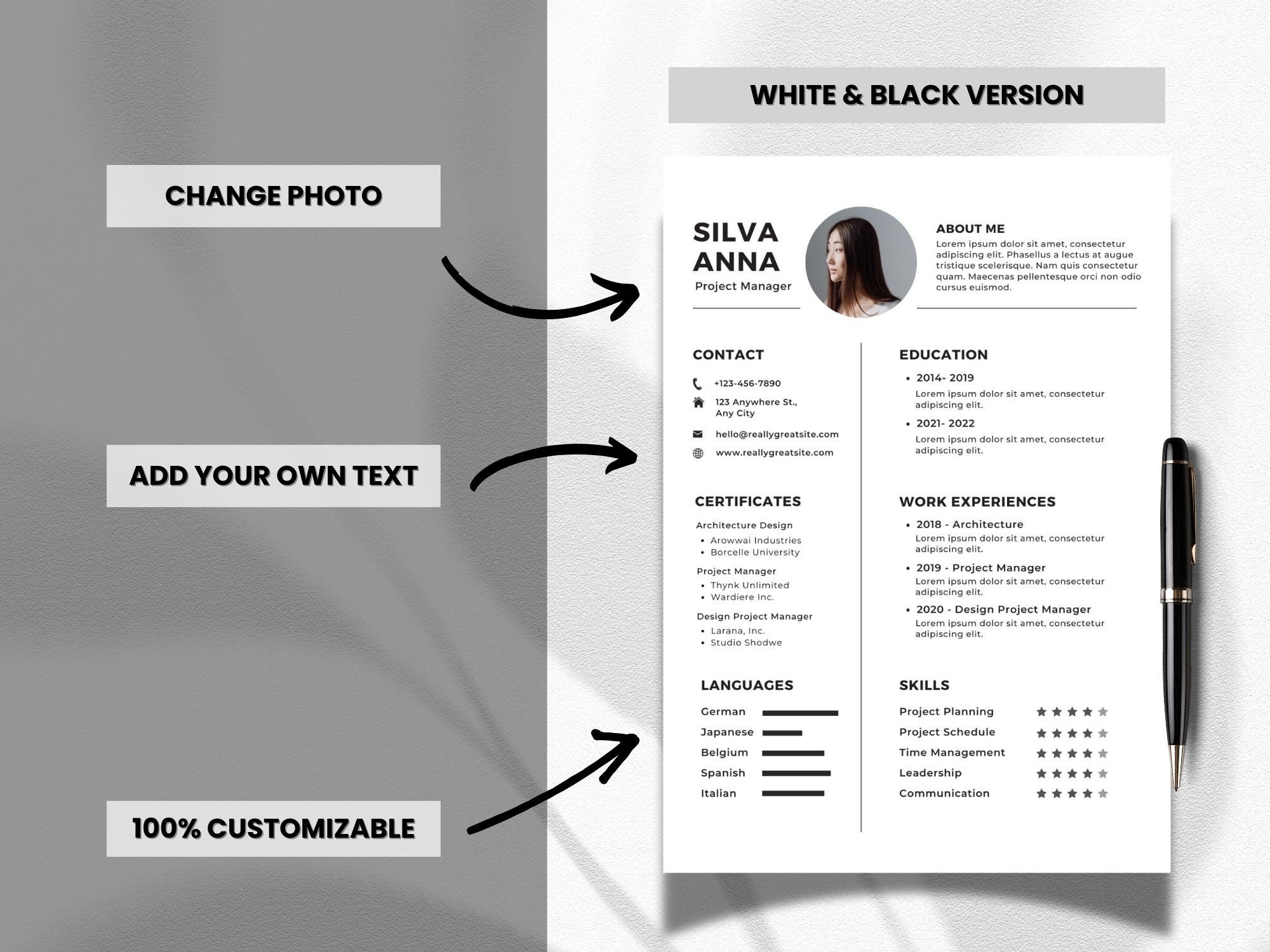Professional CV Template, Modern Project Manager Resume, Ats-friendly ...
