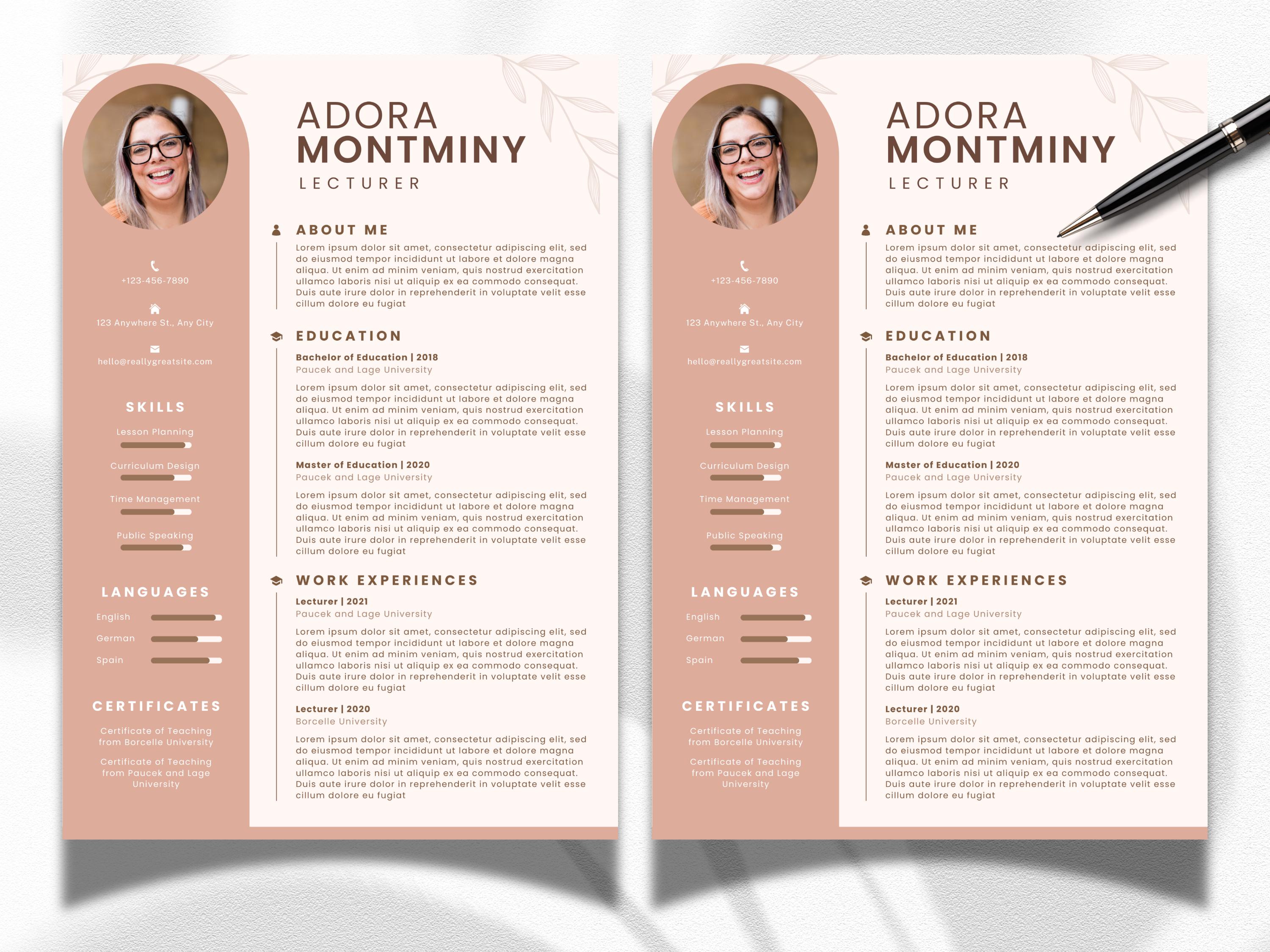 Creative Lecturer Resume Template, Modern Editable Canva CV Design ...