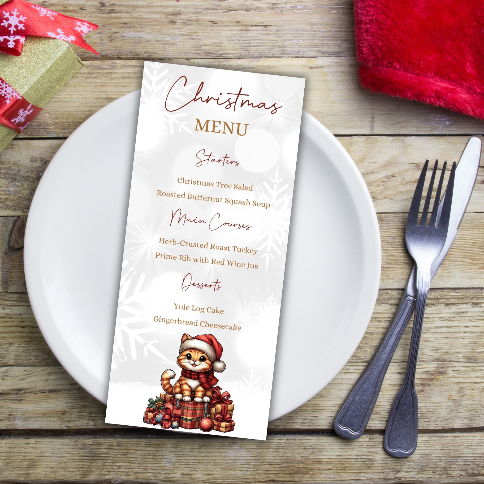 Editable Christmas Menu Card Template Holiday Menu Card - Etsy