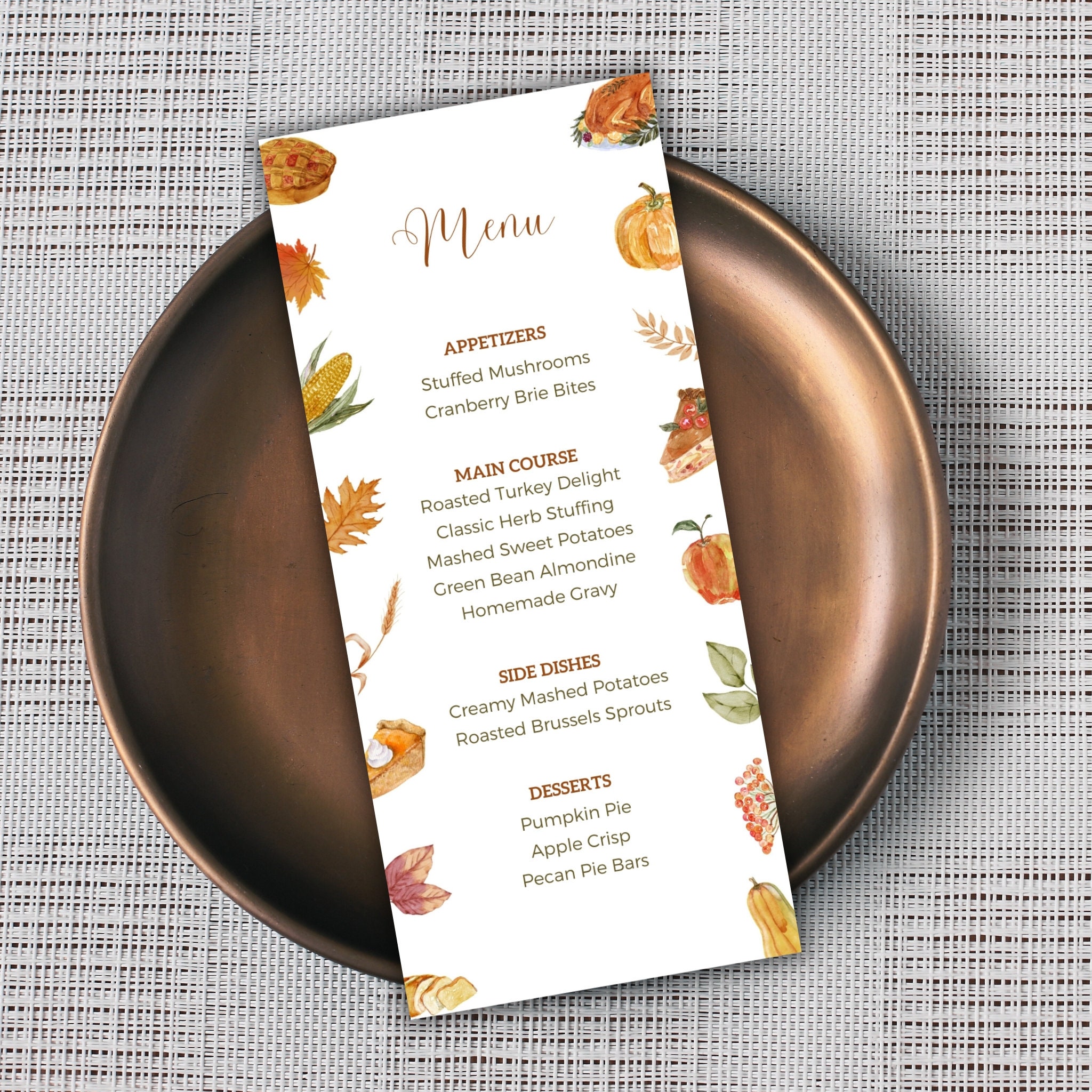 Thanksgiving-Menü-Vorlage Herbst-Menü-Karte bearbeitbare - Etsy.de