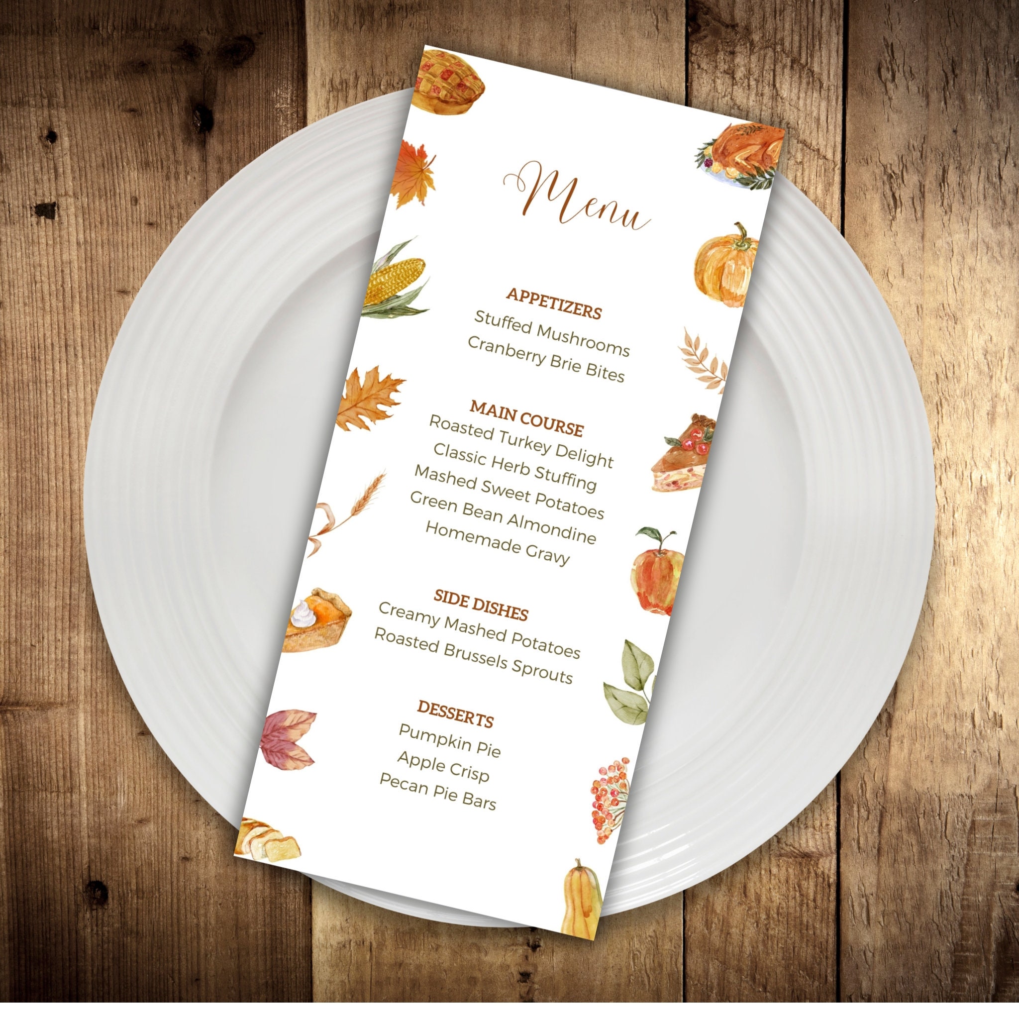 Thanksgiving-Menü-Vorlage Herbst-Menü-Karte bearbeitbare - Etsy.de