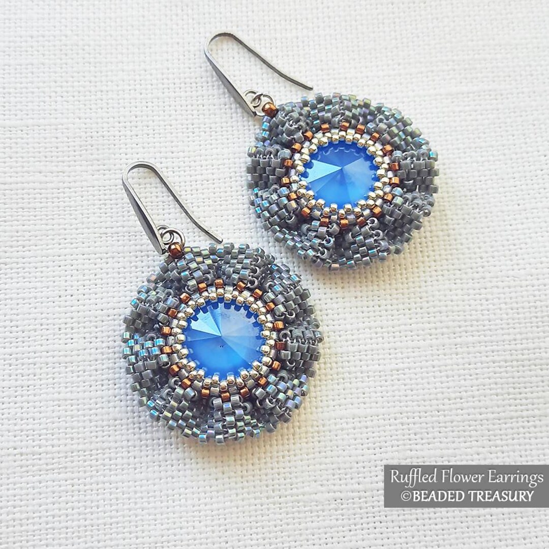 RUFFLED FLOWER EARRINGS Peyote Stitch Beading Pattern, Textured Floral ...