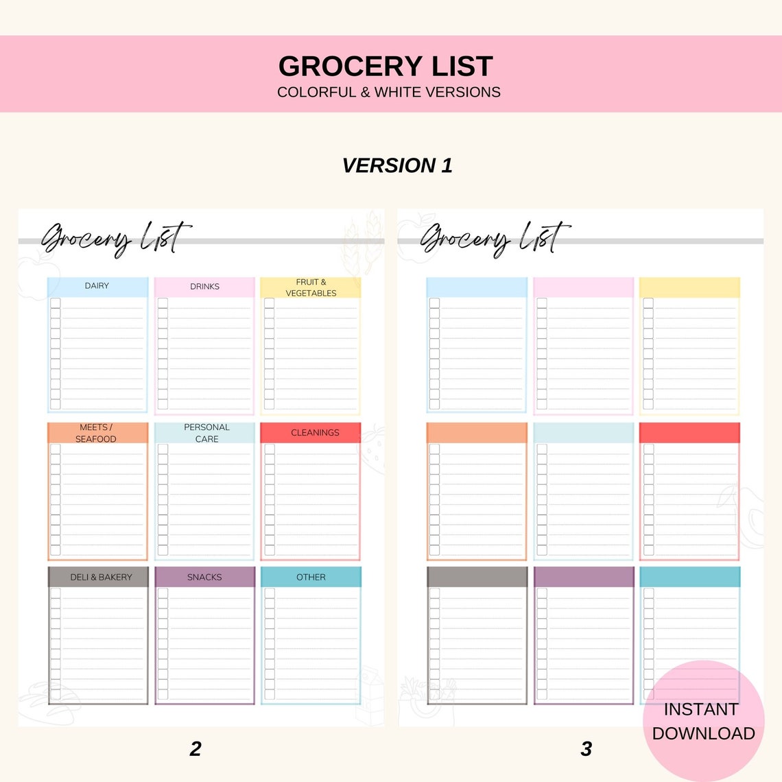 Printable Meal Plan and Grocery List Grocery Shopping List Daily Meal ...