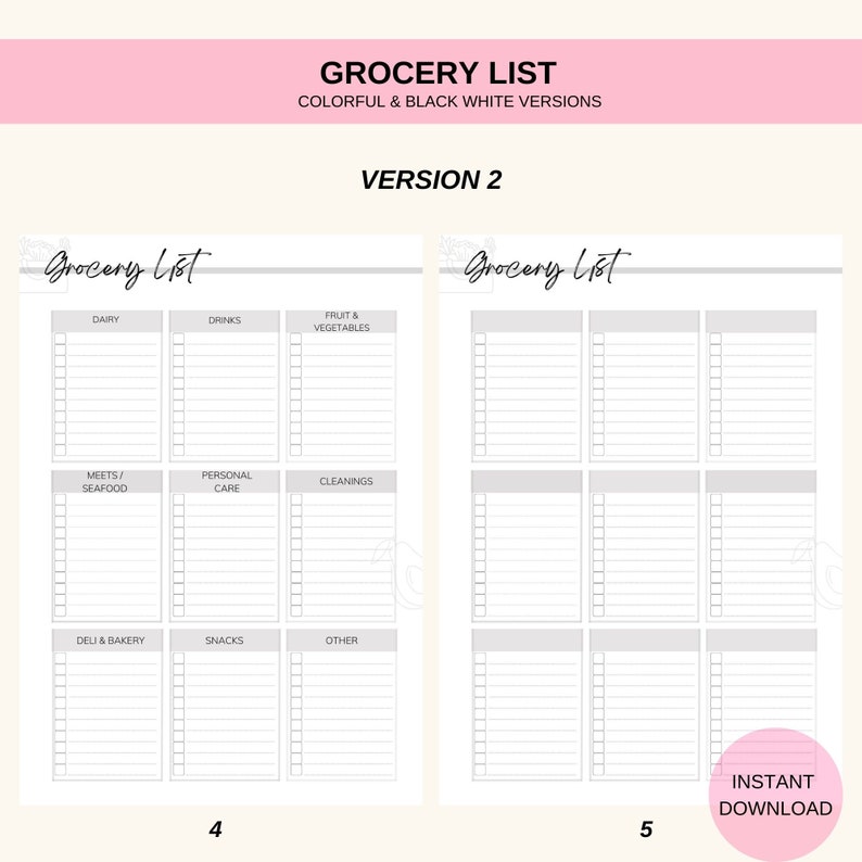 Printable Meal Plan and Grocery List Grocery Shopping List Daily Meal ...