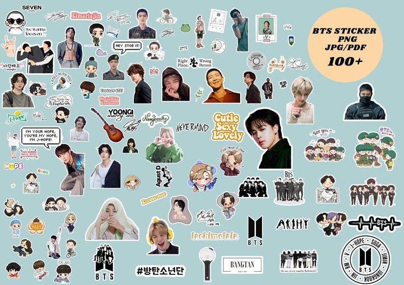BTS STICKER Pack-bts Meme Sticker-bts Printable Stickers 100 bts Prints ...