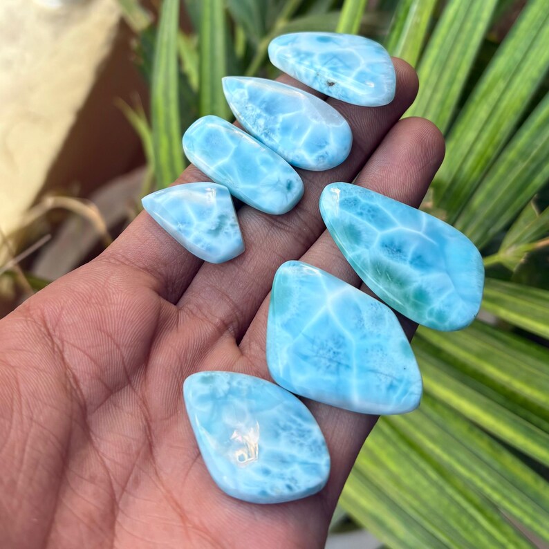 Natural Larimar Cabochon, Larimar Loose Gemstone Cabs, Flat Back ...