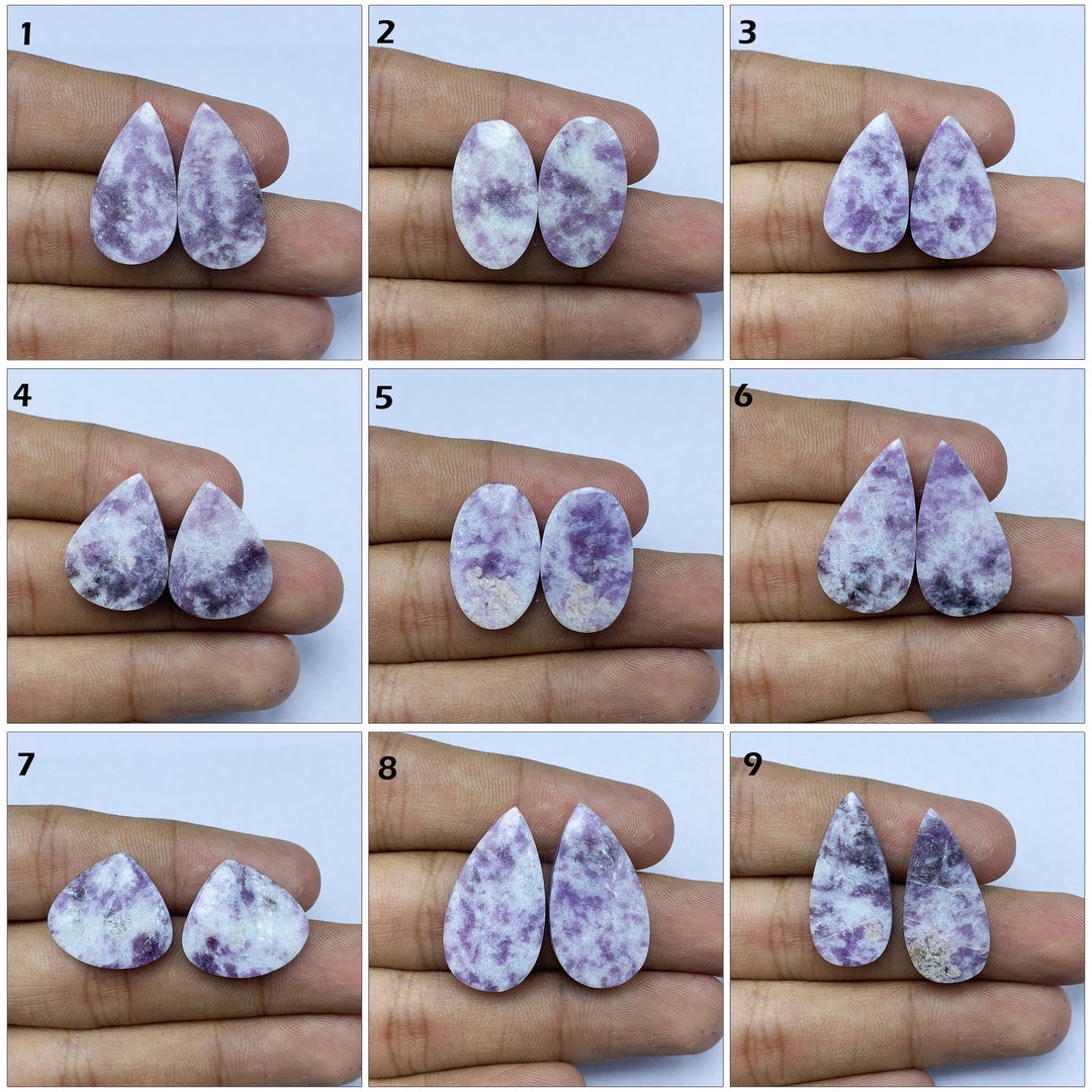 Genuine Lepidolite Pair Stone Cabochon Handmade Lepidolite Gemstone ...