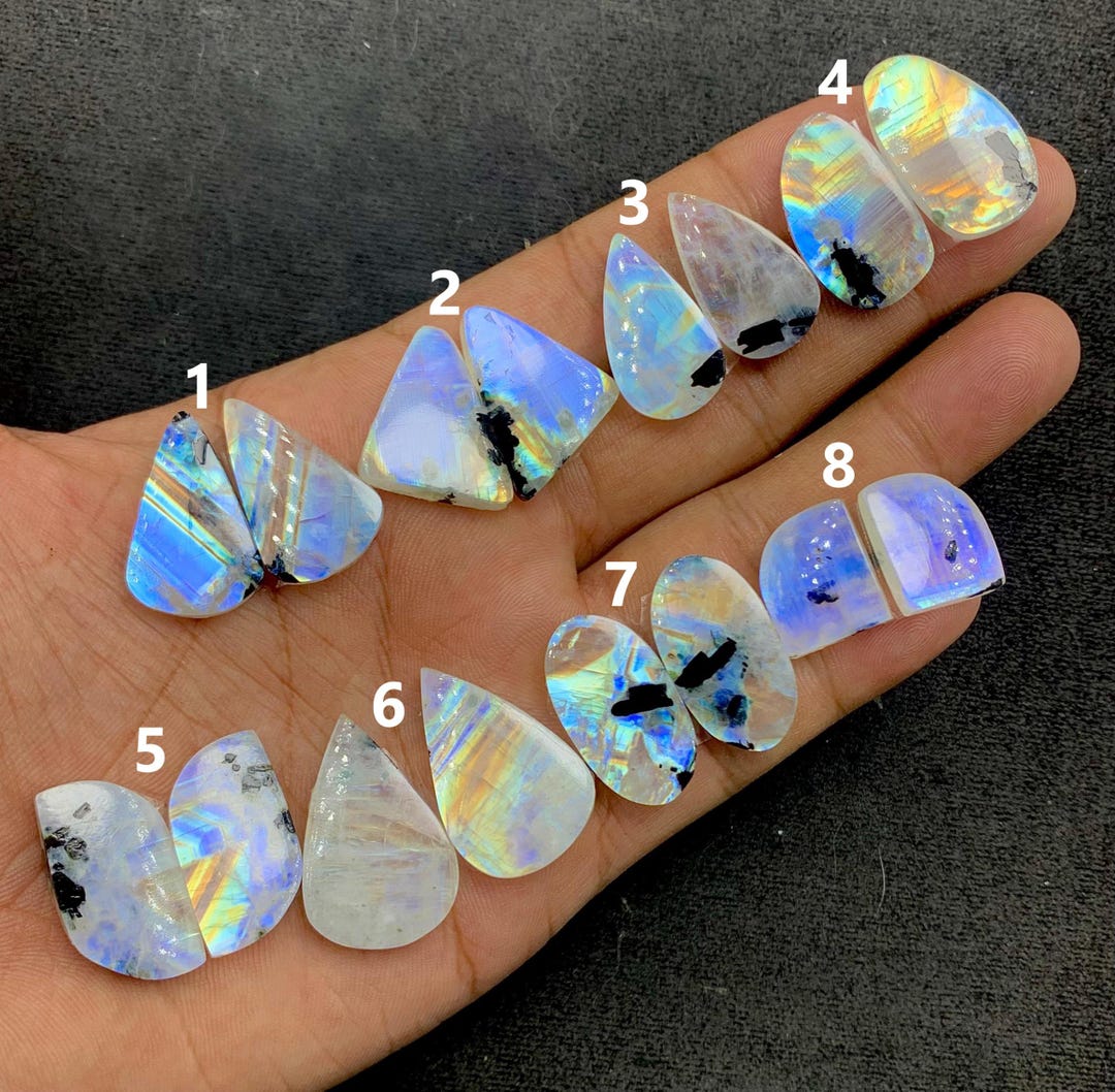 Natural Multi Fire Moonstone Pair Cabochon Gemstone, Top Quality ...