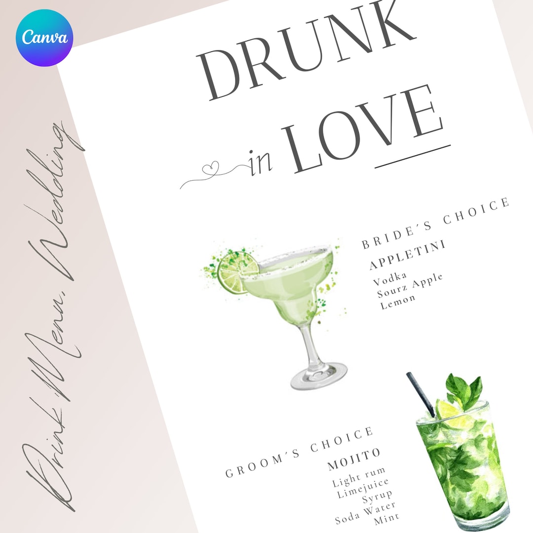 Wedding Drink Menu Template, Bride & Groom - Etsy
