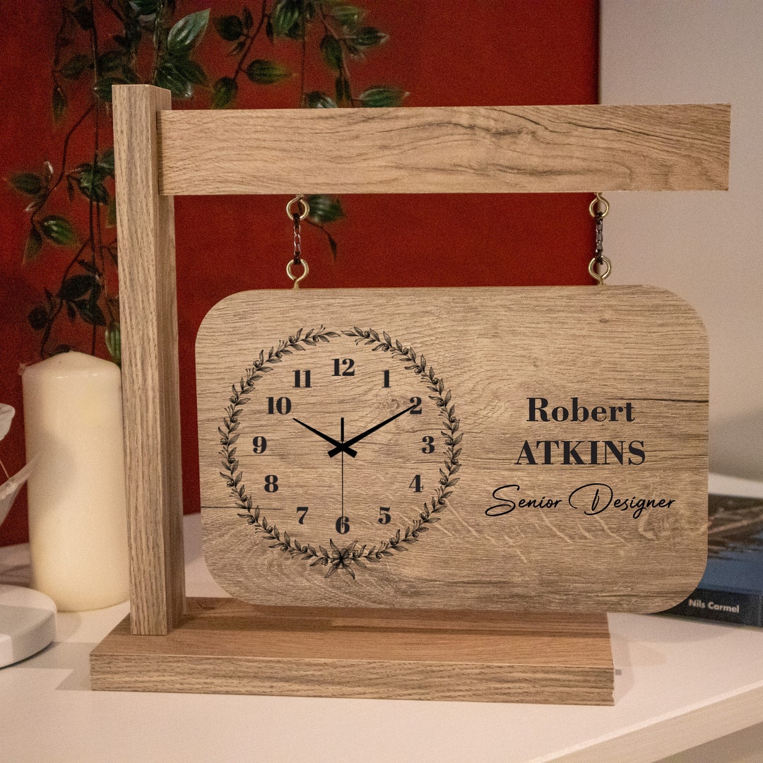 Personalized Wooden Desk Clock Office Gifts Custom Desk - Etsy